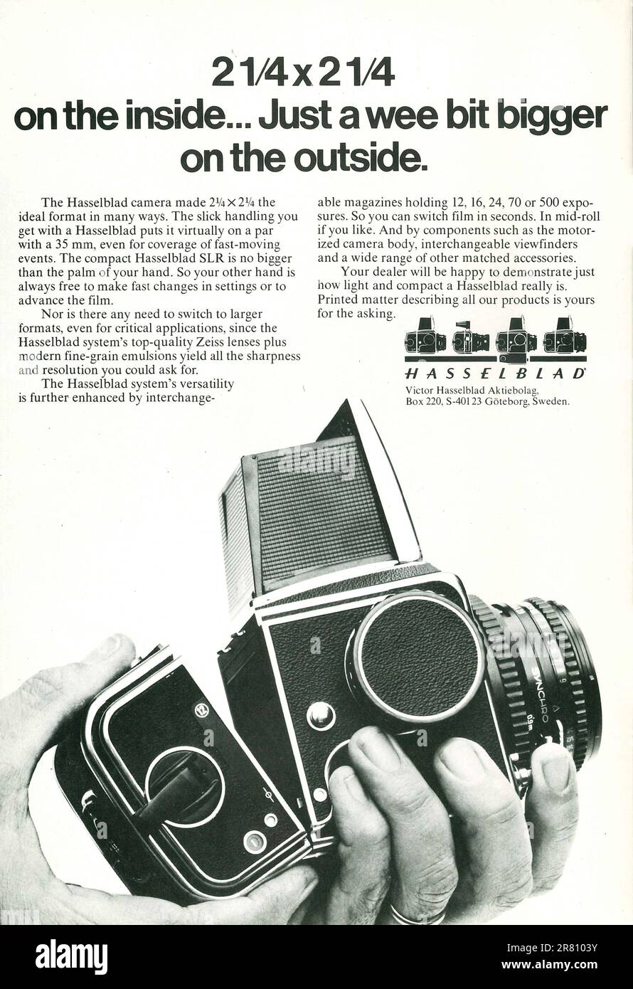 Hasselblad camera advert in a magazine 1977 Stock Photo - Alamy