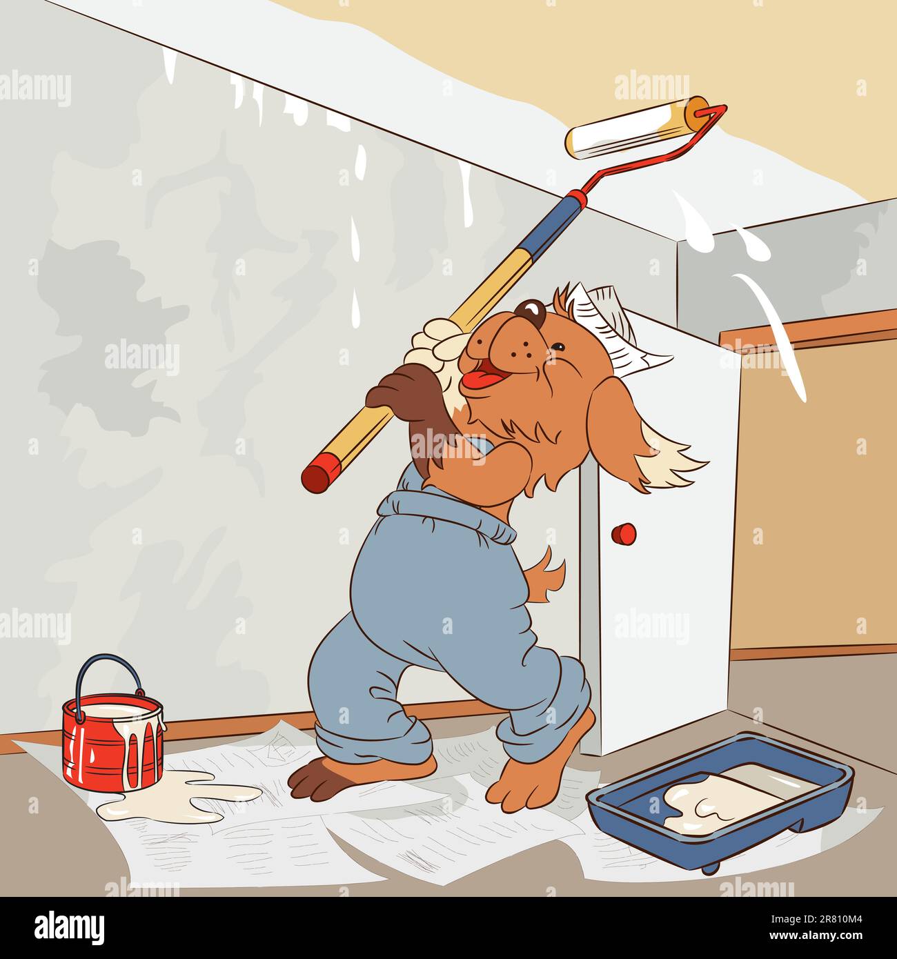Amusing cartoon the dog paints a ceiling Stock Vector Image & Art - Alamy