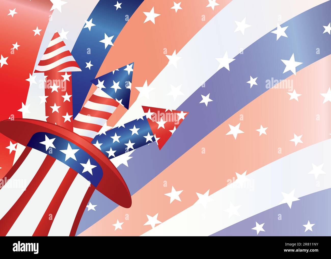 Fourth of July Fireworks in Stars and Stripes Hat with US Flag ...