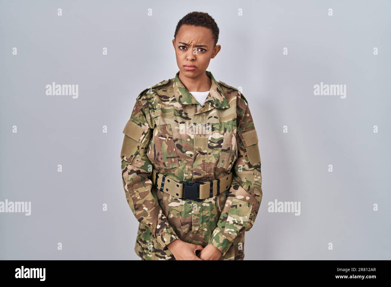Beautiful african american woman wearing camouflage army uniform ...