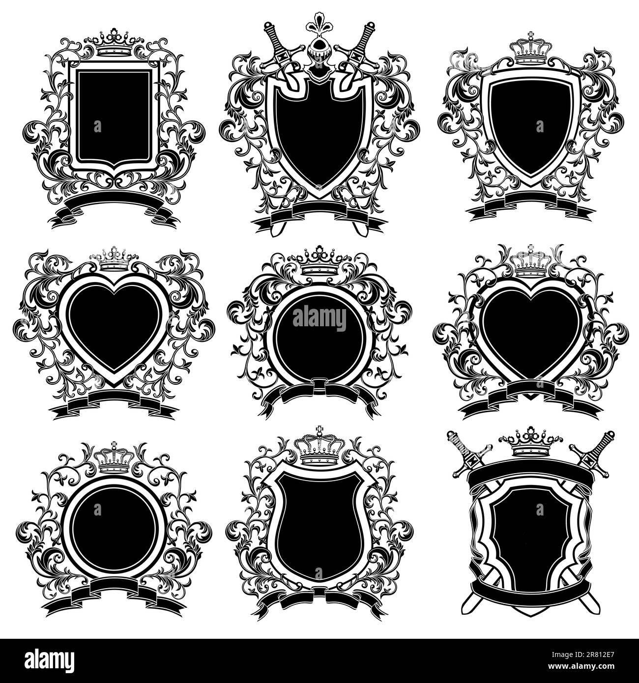 Set coat arms design Black and White Stock Photos & Images - Alamy