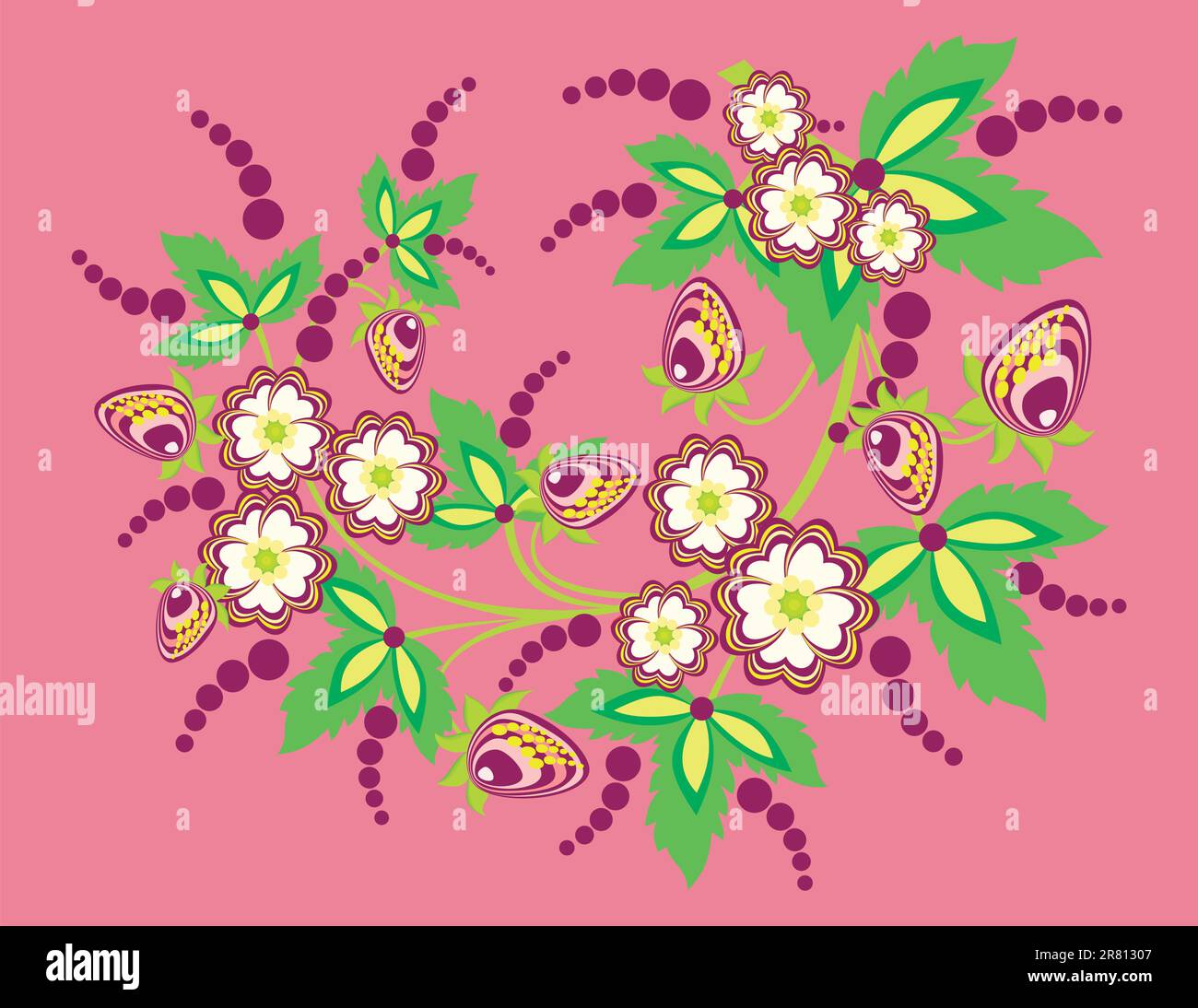 Strawberry with pink flowers Stock Vector Images - Alamy