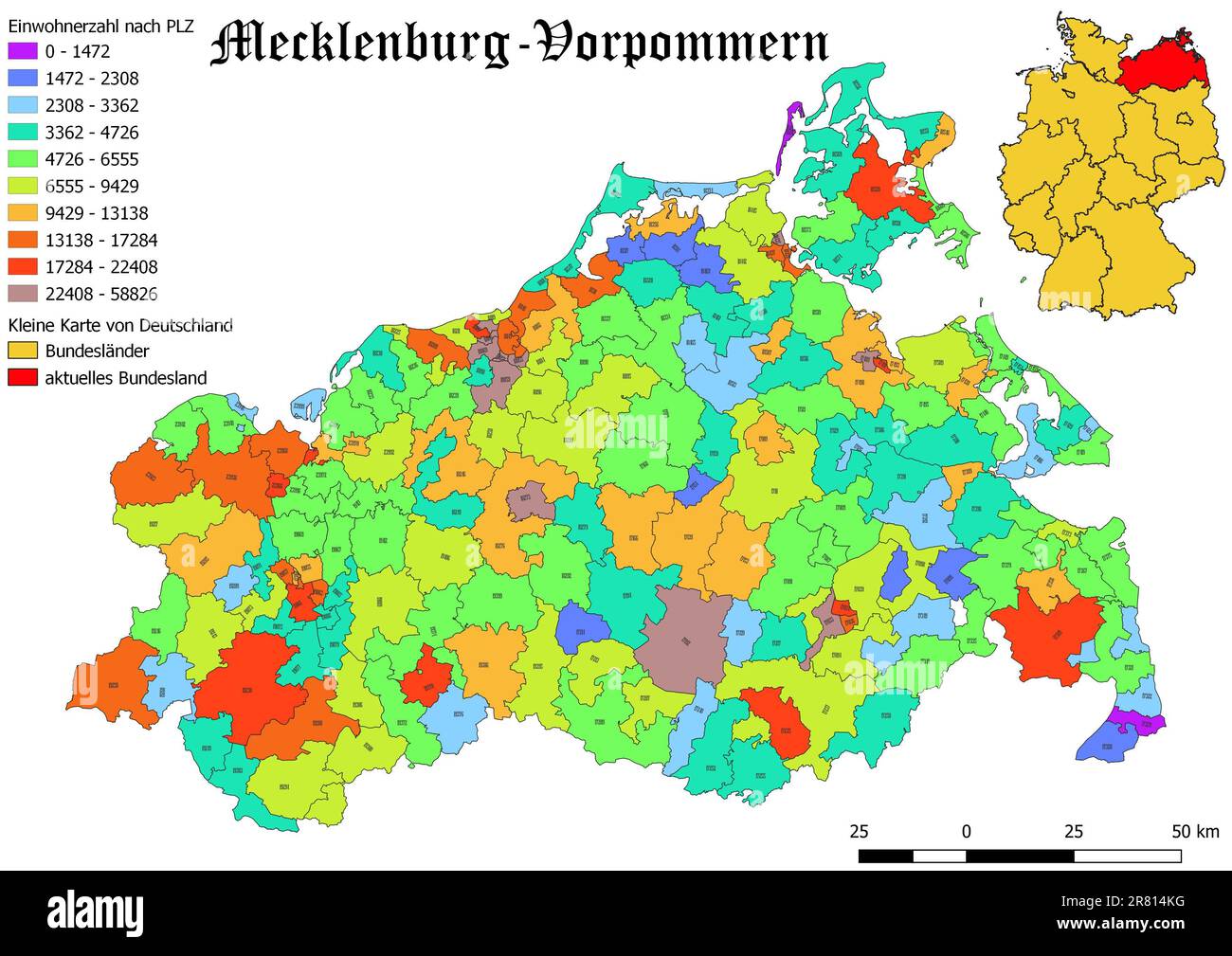 Federal state Mecklenburg - Vorpommern population by postal code map ...