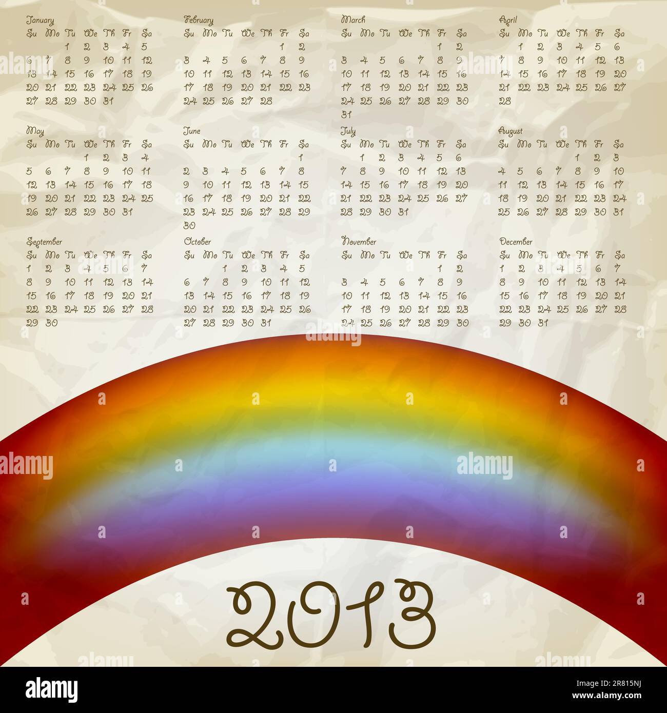 vector 2013 calendar on abstract background with rainbow, crumpled ...