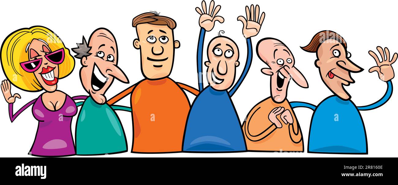 Cartoon illustration of hugging happy people group Stock Vector Image ...