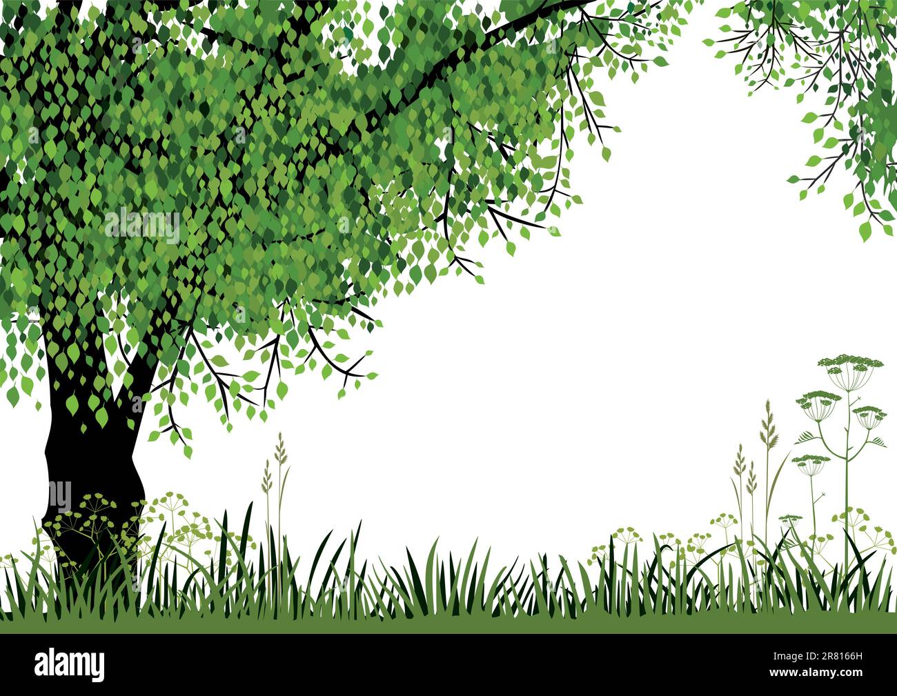 Green tree and meadow on white background with space for your text ...