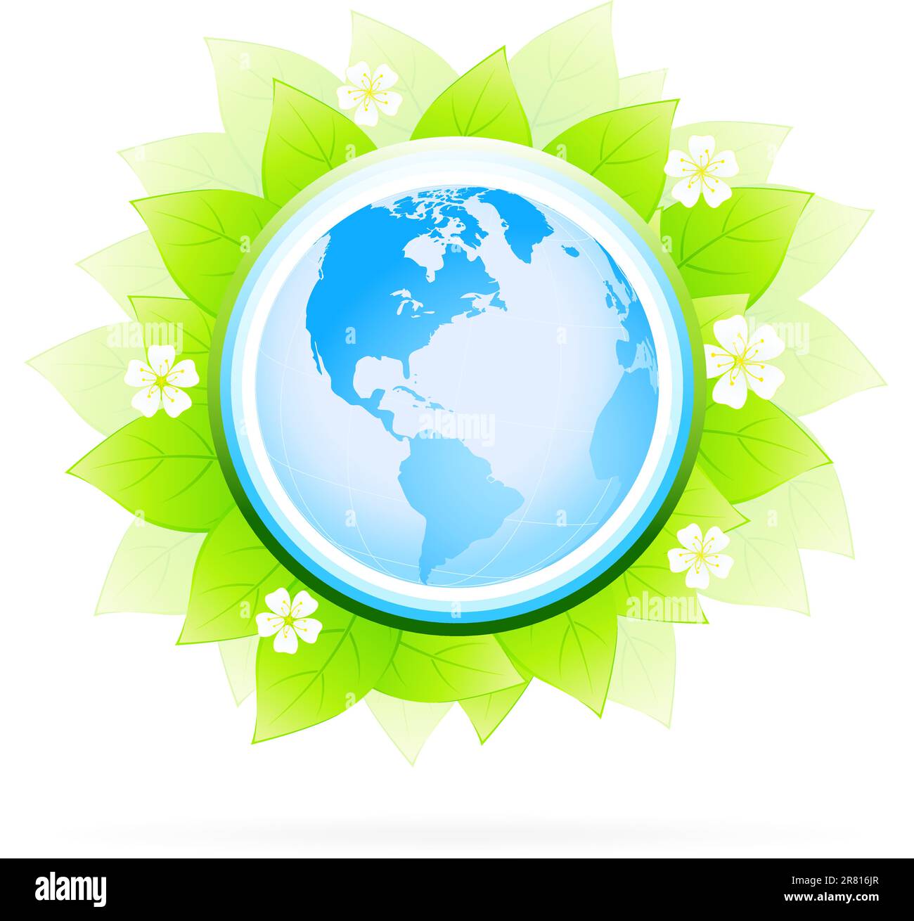 Green Icon with Leaves Flowers and Planet Earth Stock Vector Image ...