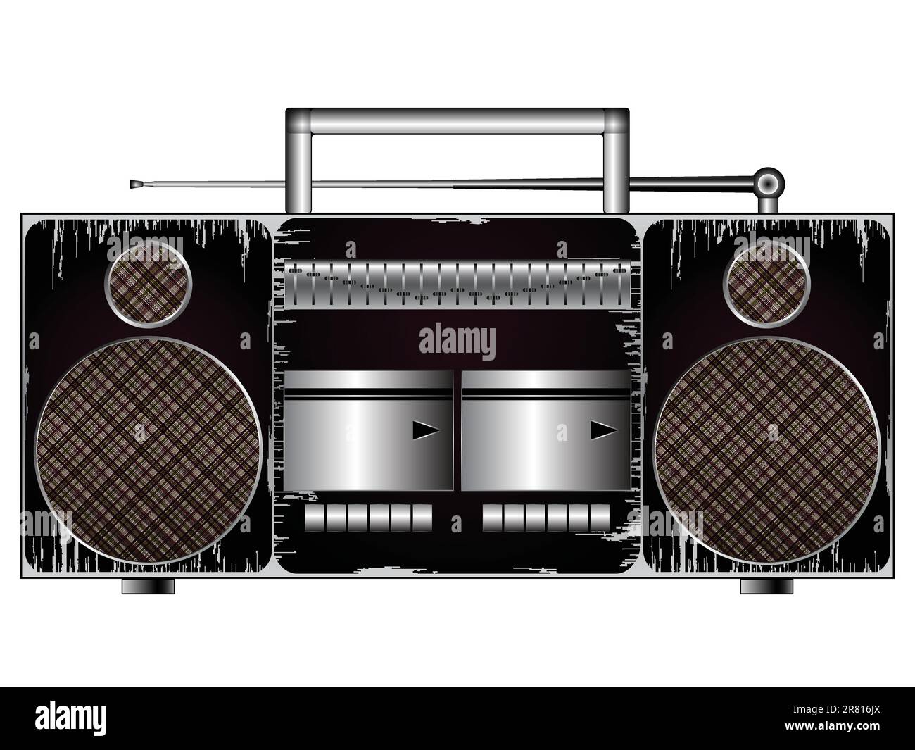 old radiocassette player against white background, abstract vector art ...