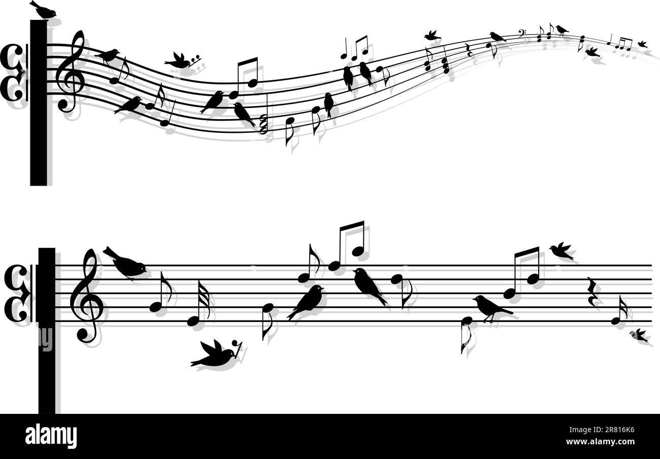 music notes with singing birds, vector background Stock Vector Image ...