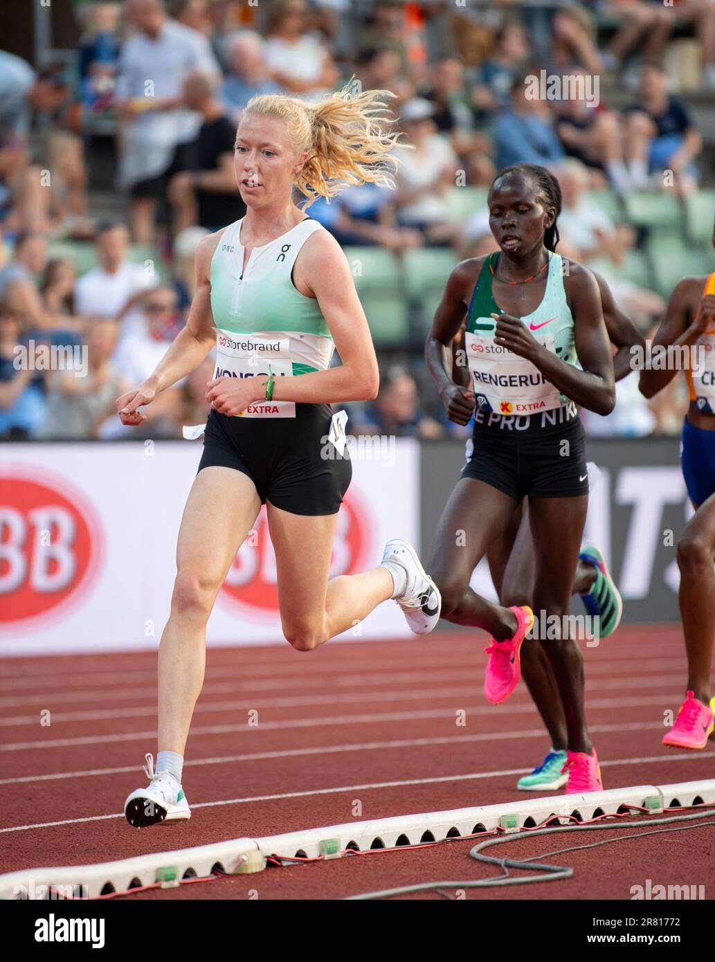 Alicia Monson of the USA competing in the 3000m at the Oslo Bislett ...