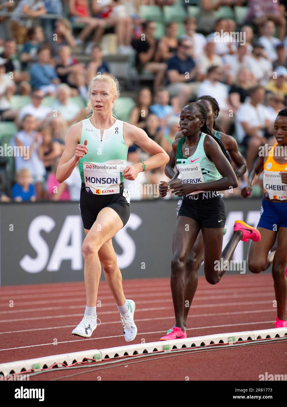 Alicia Monson of the USA competing in the 3000m at the Oslo Bislett ...