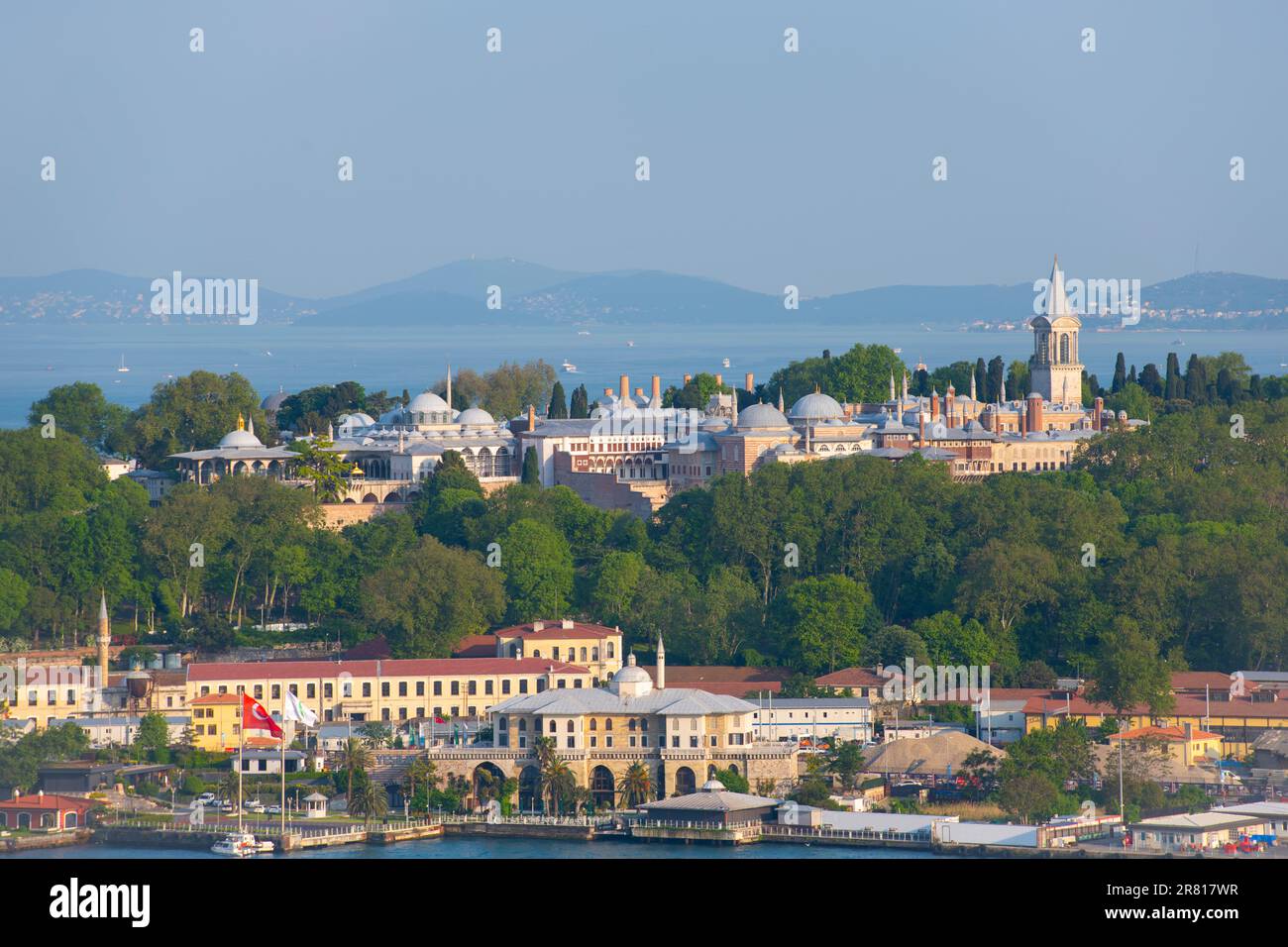 Topkapi Palace viewed from Galata Tower in Sultanahmet in historic city ...
