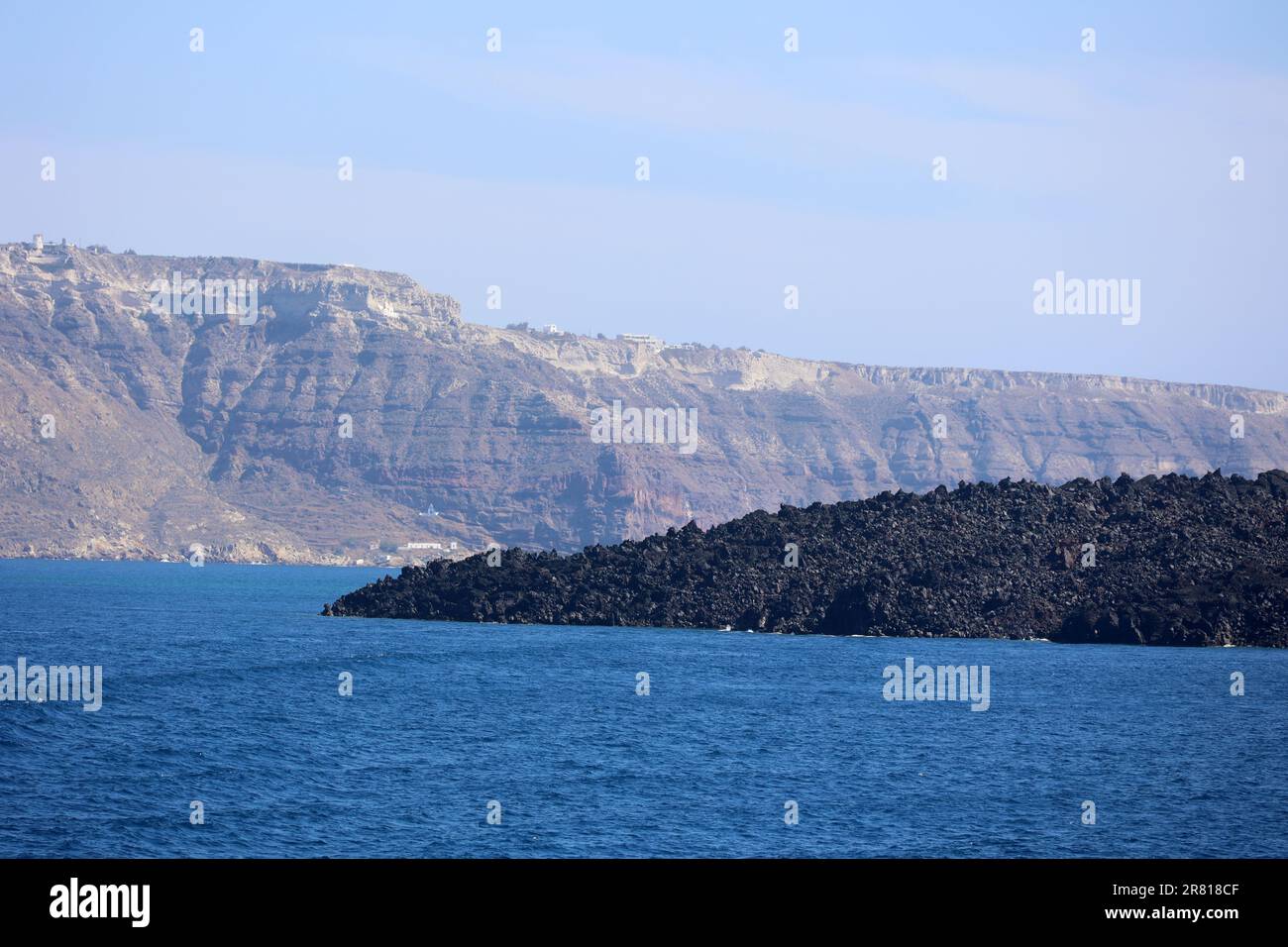 View of the caldera with lava island Nea Kameni the Cycladic island of ...
