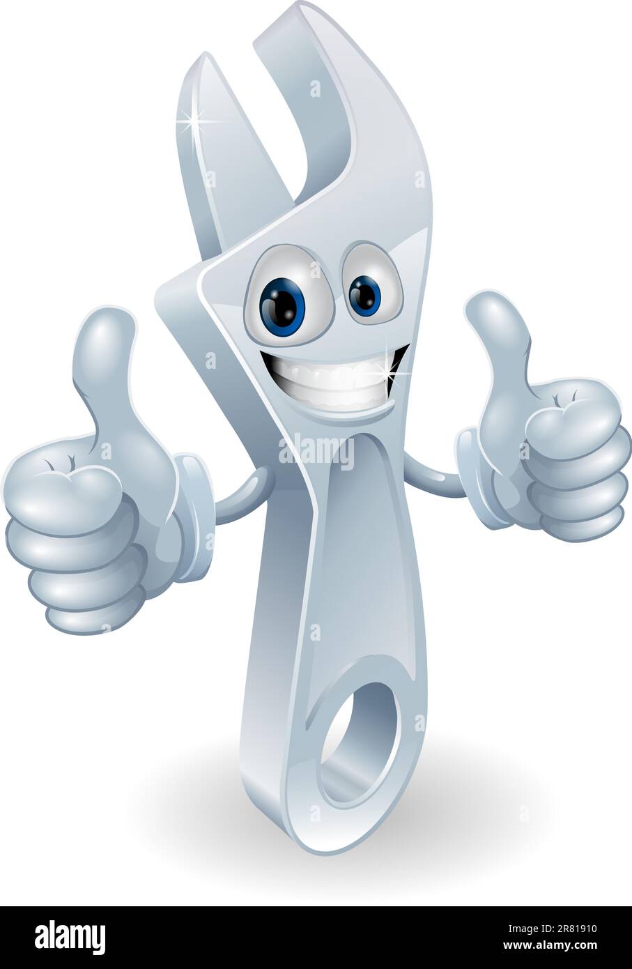 Adjustable spanner man mascot giving a double thumbs up and smiling ...