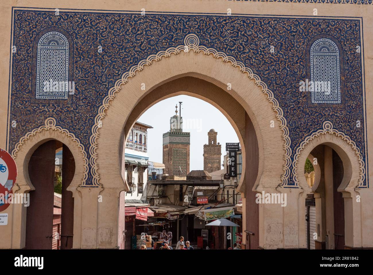 Famous town gate Bab Boujloud in the medina of Fes, Morocco Stock Photo ...