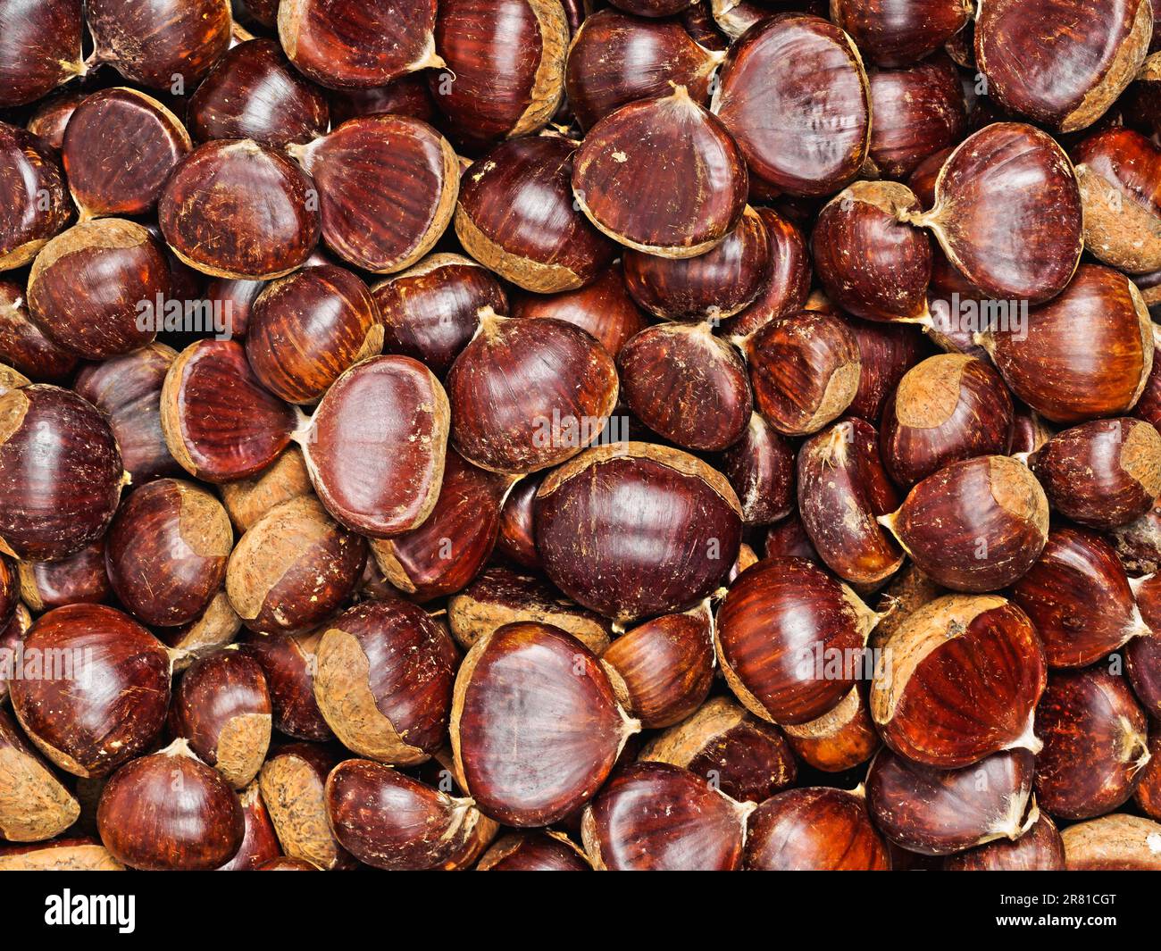 solid fresh ripe chestnuts, top view, background Stock Photo - Alamy