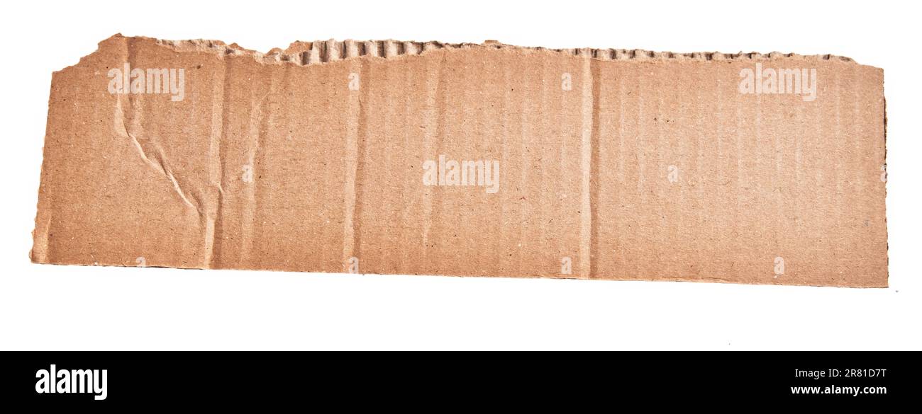 One ripped piece of cardboard material over isolated white background ...
