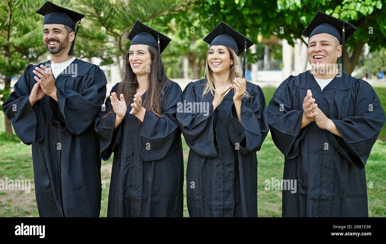 Group of people students graduated clapping applause at university ...