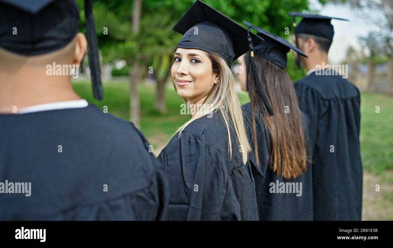 Group of people students graduated smiling confident standing together ...