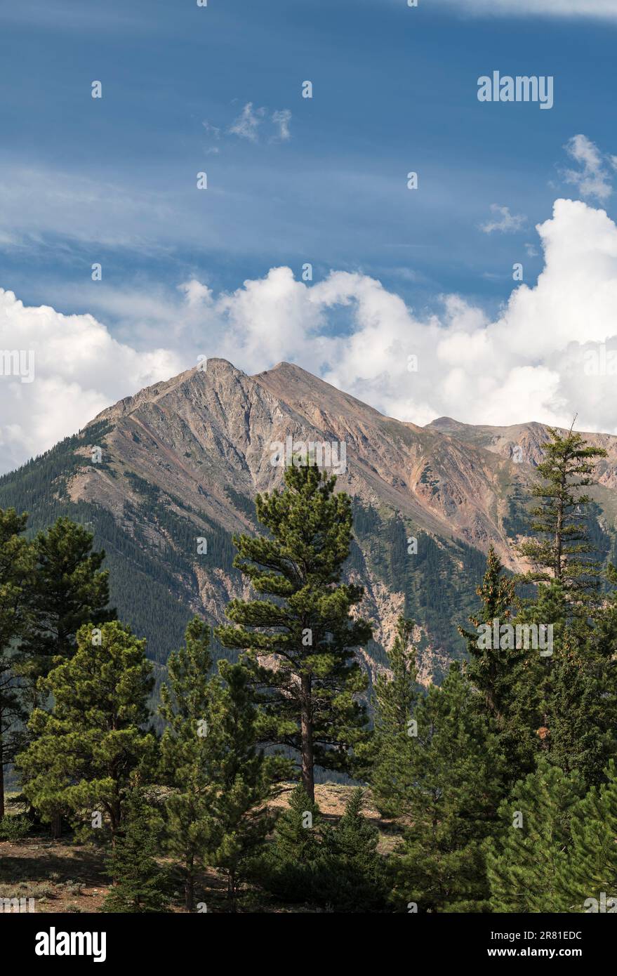 Viewed from a campground near Twin Lakes is 13,290 Foot Twin Peaks ...