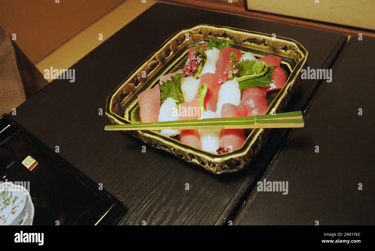 Raw fish tray (Sashimi) in traditional kyoto hotel Stock Photo - Alamy