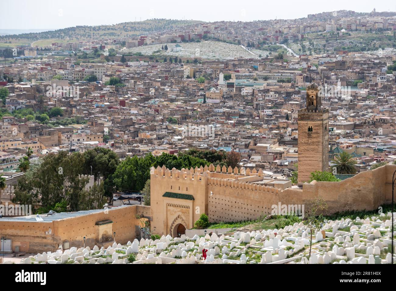 Scenic panoramic view of the medina of Fes, seen from the Marinid tombs ...