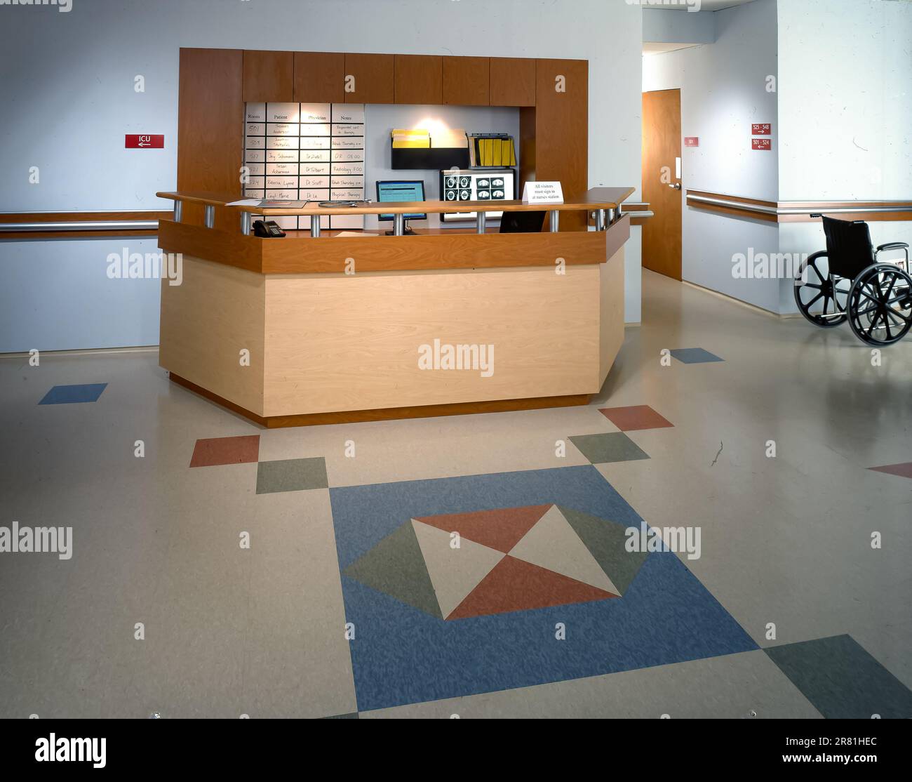 Architectural interior, hospital nursing, reception area station Stock ...