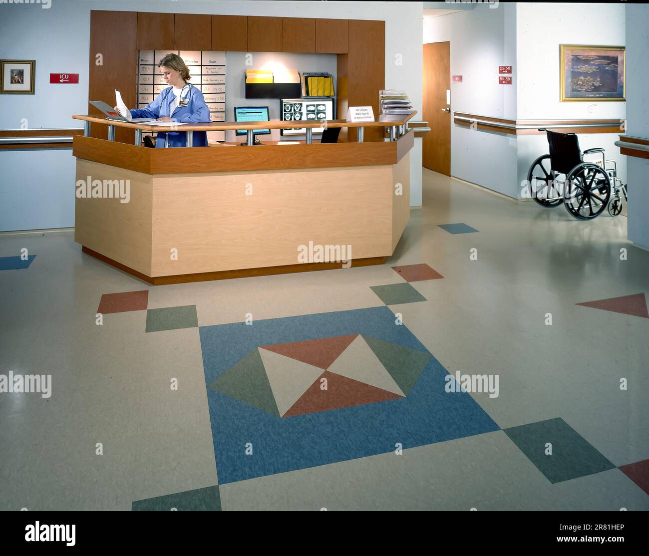 Architectural interior, hospital nursing, reception area station Stock ...
