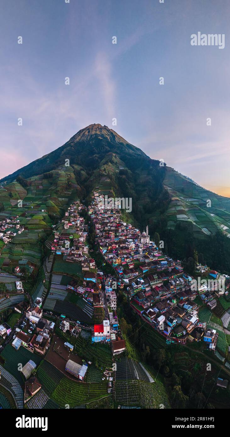 Aerial View The Beauty Of Building Houses In The Countryside Of The Mountainside In The Morning ...