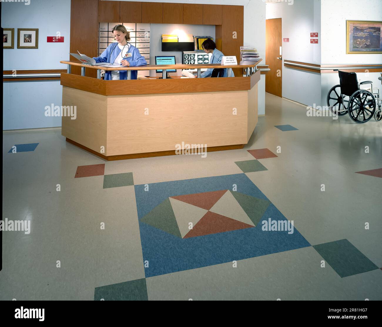 Architectural interior, hospital nursing, reception area station Stock ...