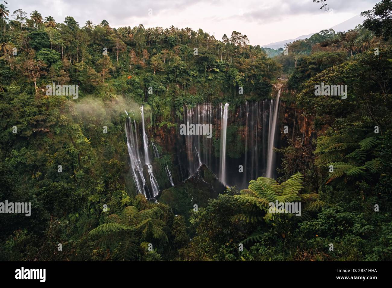View from above, stunning aerial view of the Tumpak Sewu Waterfalls ...