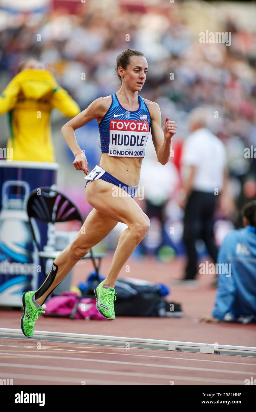 Molly Huddle participating in the 5000 meterl at the World Athletics ...