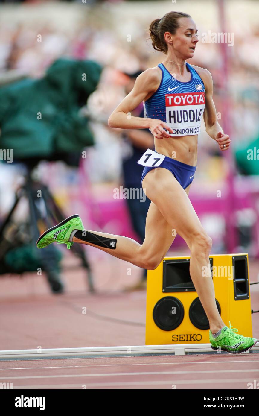 Molly Huddle participating in the 5000 meterl at the World Athletics ...