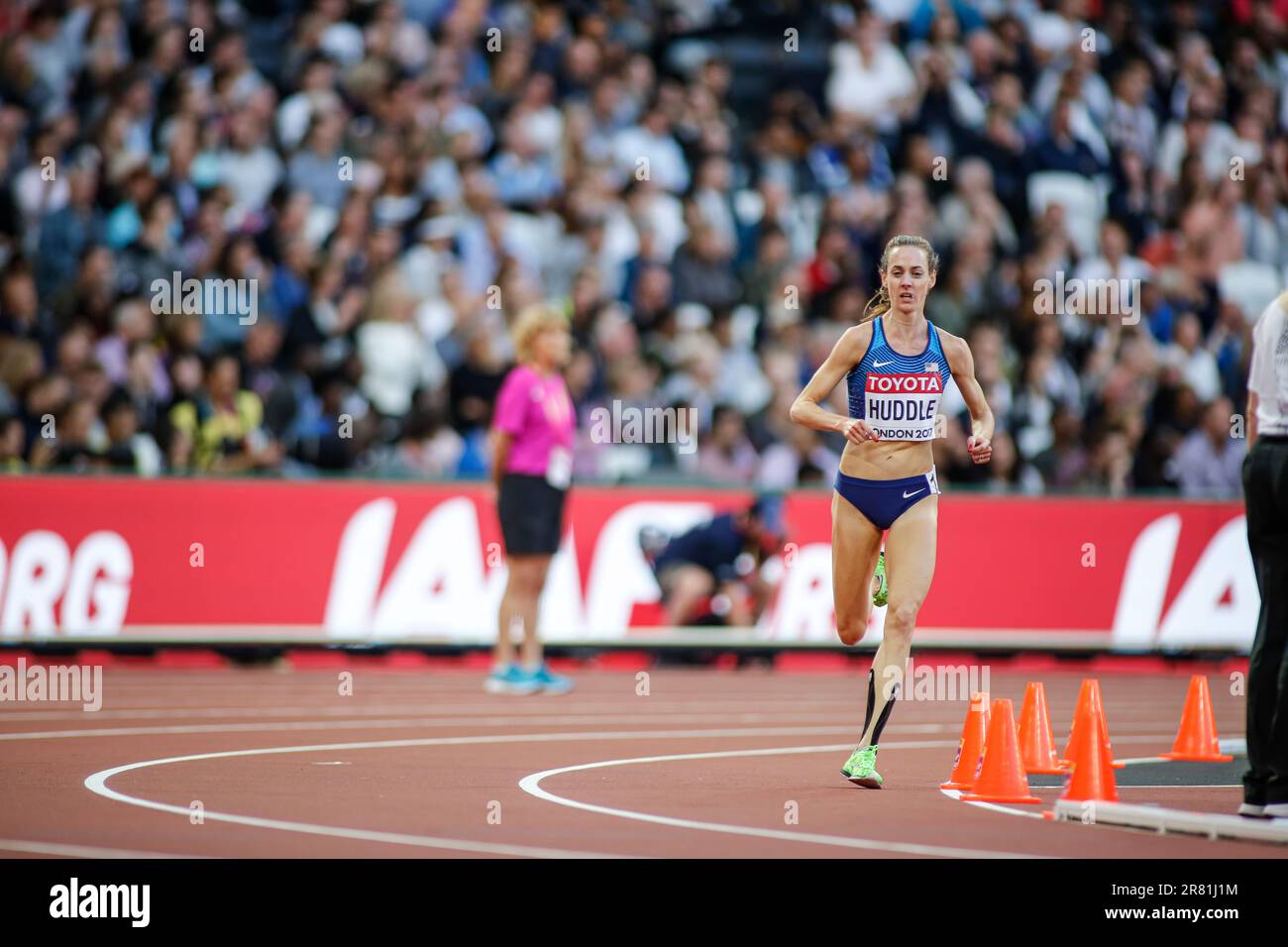 Molly Huddle participating in the 5000 meterl at the World Athletics ...