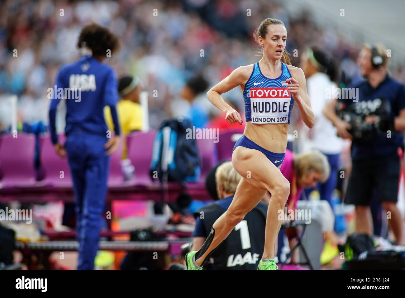 Molly Huddle participating in the 5000 meterl at the World Athletics ...