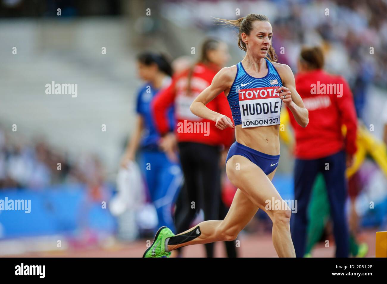 Molly Huddle participating in the 5000 meterl at the World Athletics ...