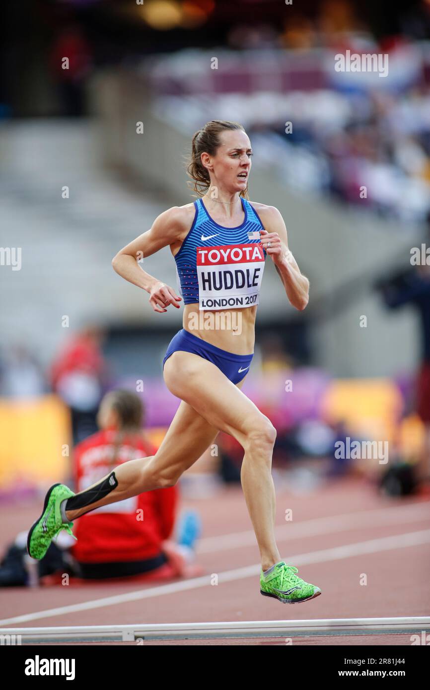 Molly Huddle participating in the 5000 meterl at the World Athletics ...