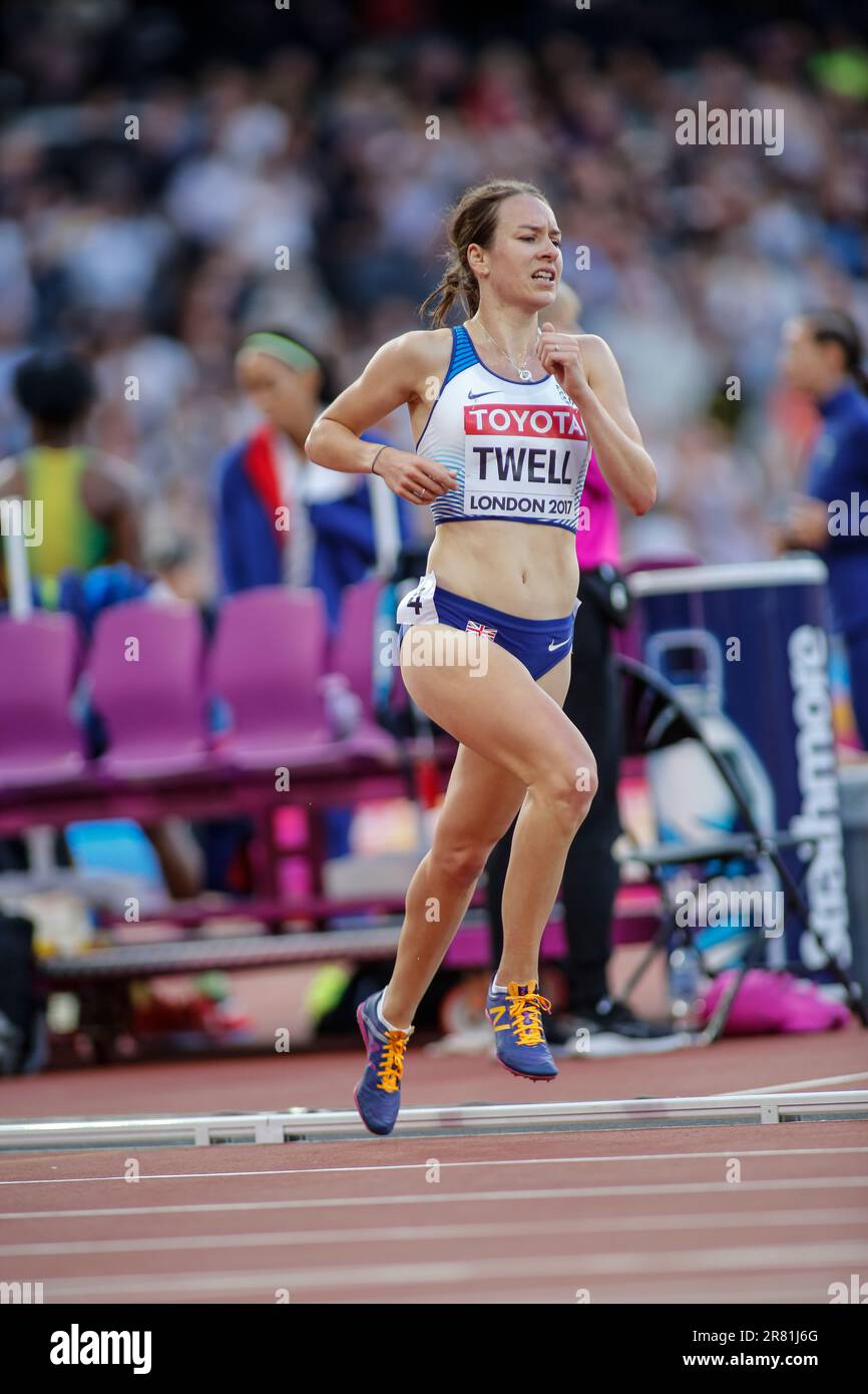 Stephanie Twell participating in the 5000 meterl at the World Athletics ...