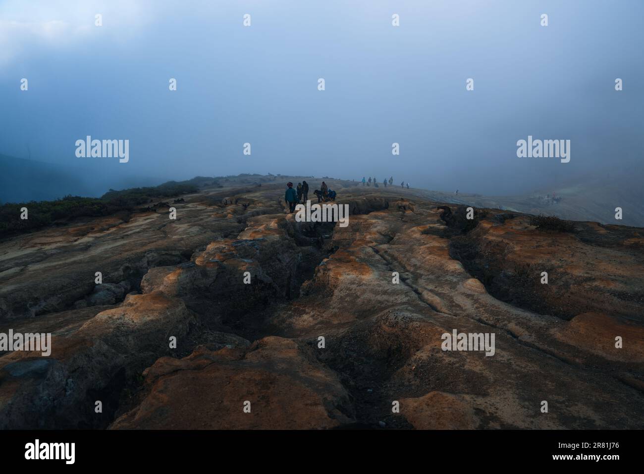 Volcano Kawah Ijen, volcanic craters with crater lake and steaming ...