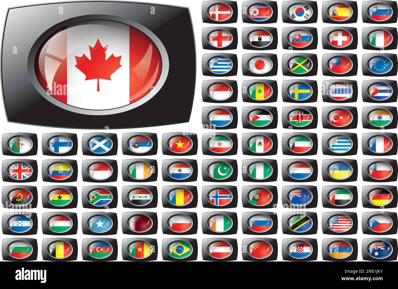 Shiny button flags with black frame collection - vector illustration ...