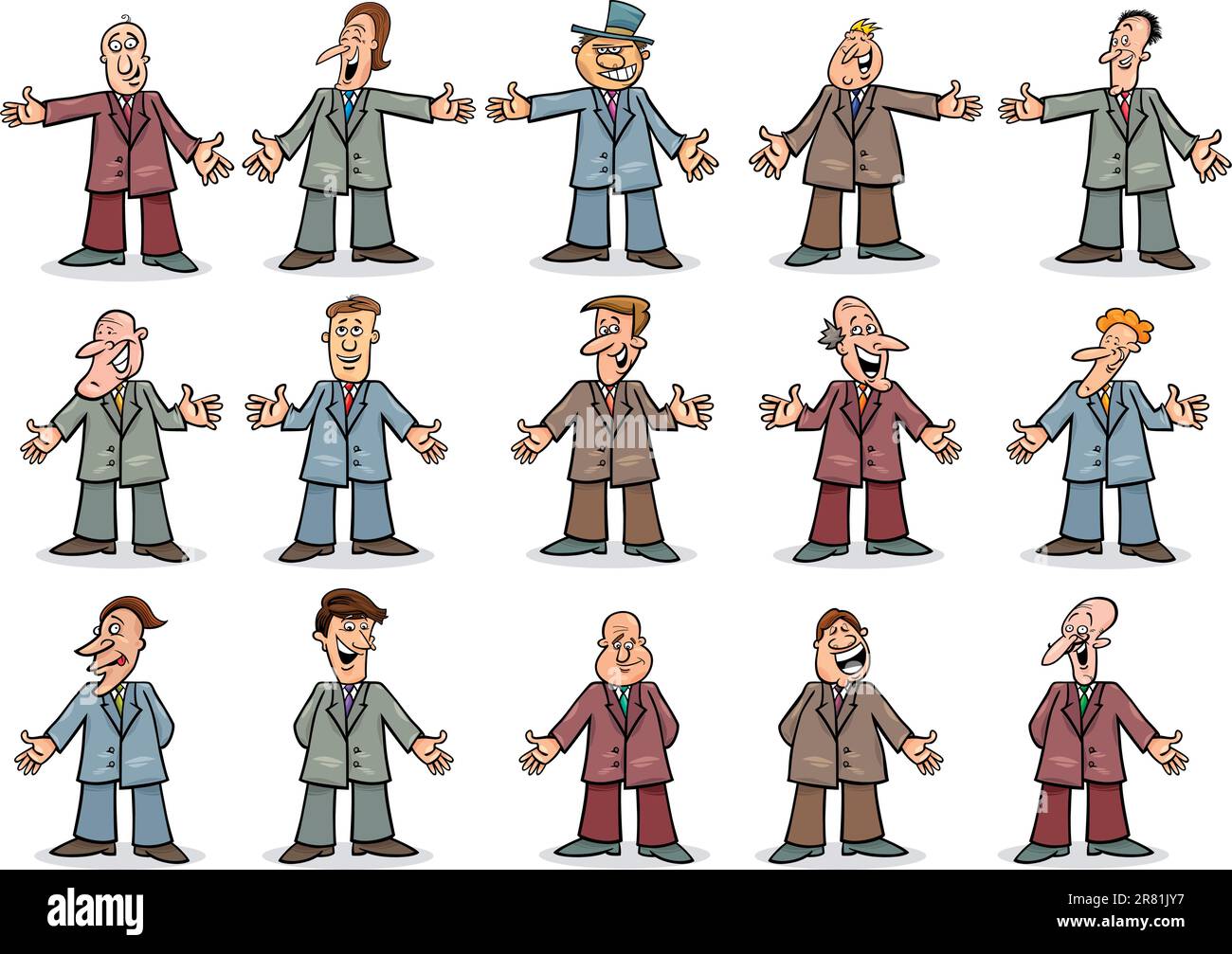 Cartoon illustration of happy businessmen collection set Stock Vector ...