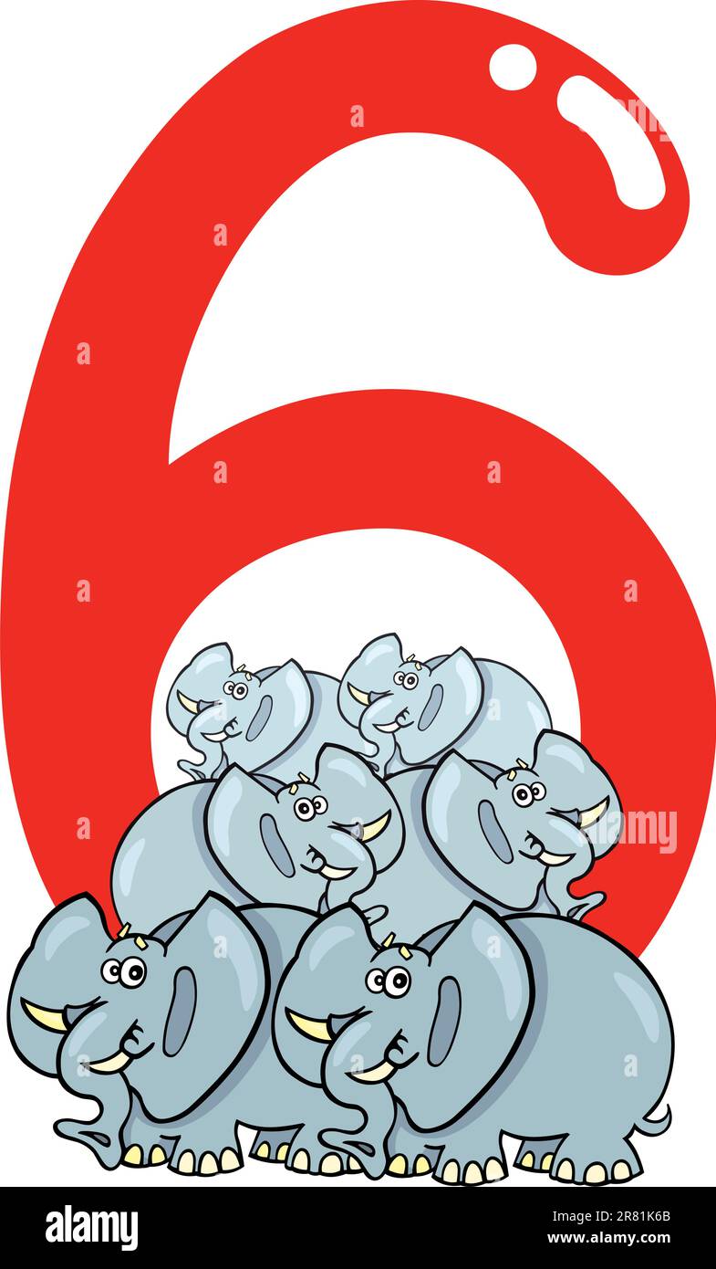 cartoon illustration with number six and elephants Stock Vector Image ...