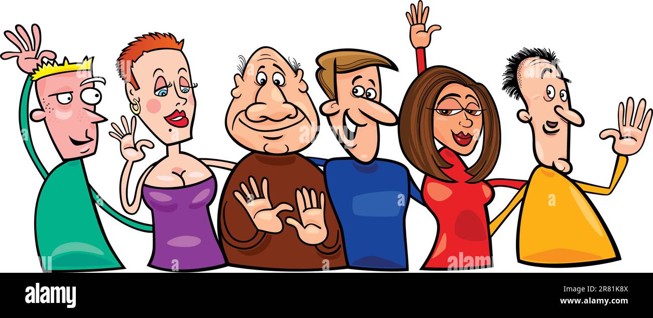 Cartoon illustration of hugging happy people group Stock Vector Image ...