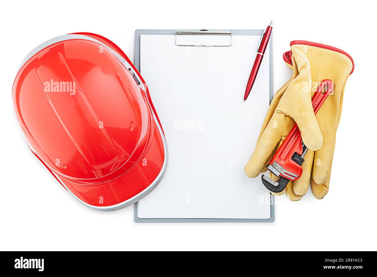 Helmet Ballpoint Pen Working Gloves And Monkey Wrench Isolated Stock ...
