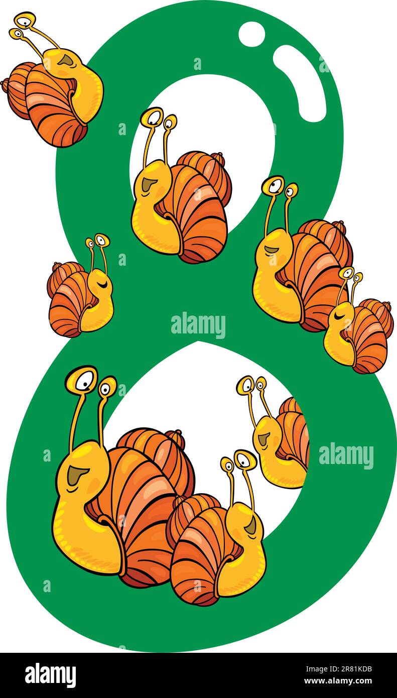 cartoon illustration with number eight and snails Stock Vector Image ...