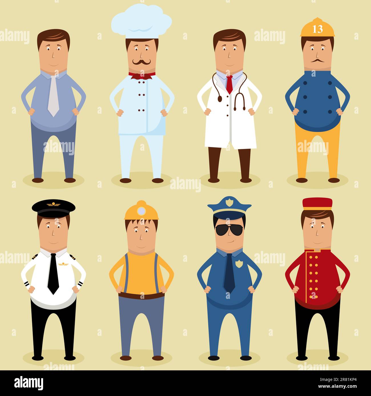 Vector worker set - ofice worker, chef, doctor, fireman, pilot ...