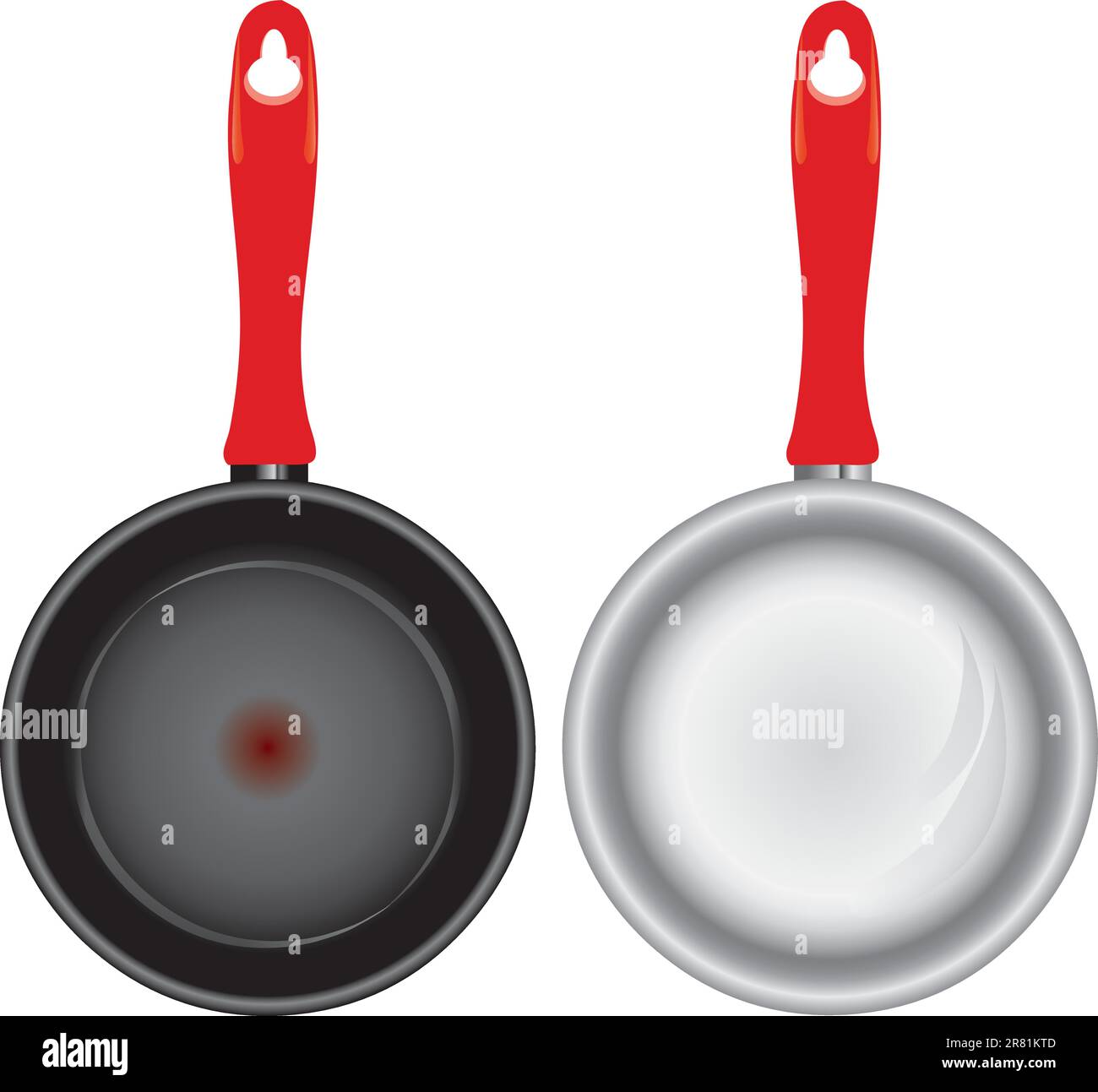 Steel and Teflon pans with silicone with a red pen. Vector illustration ...