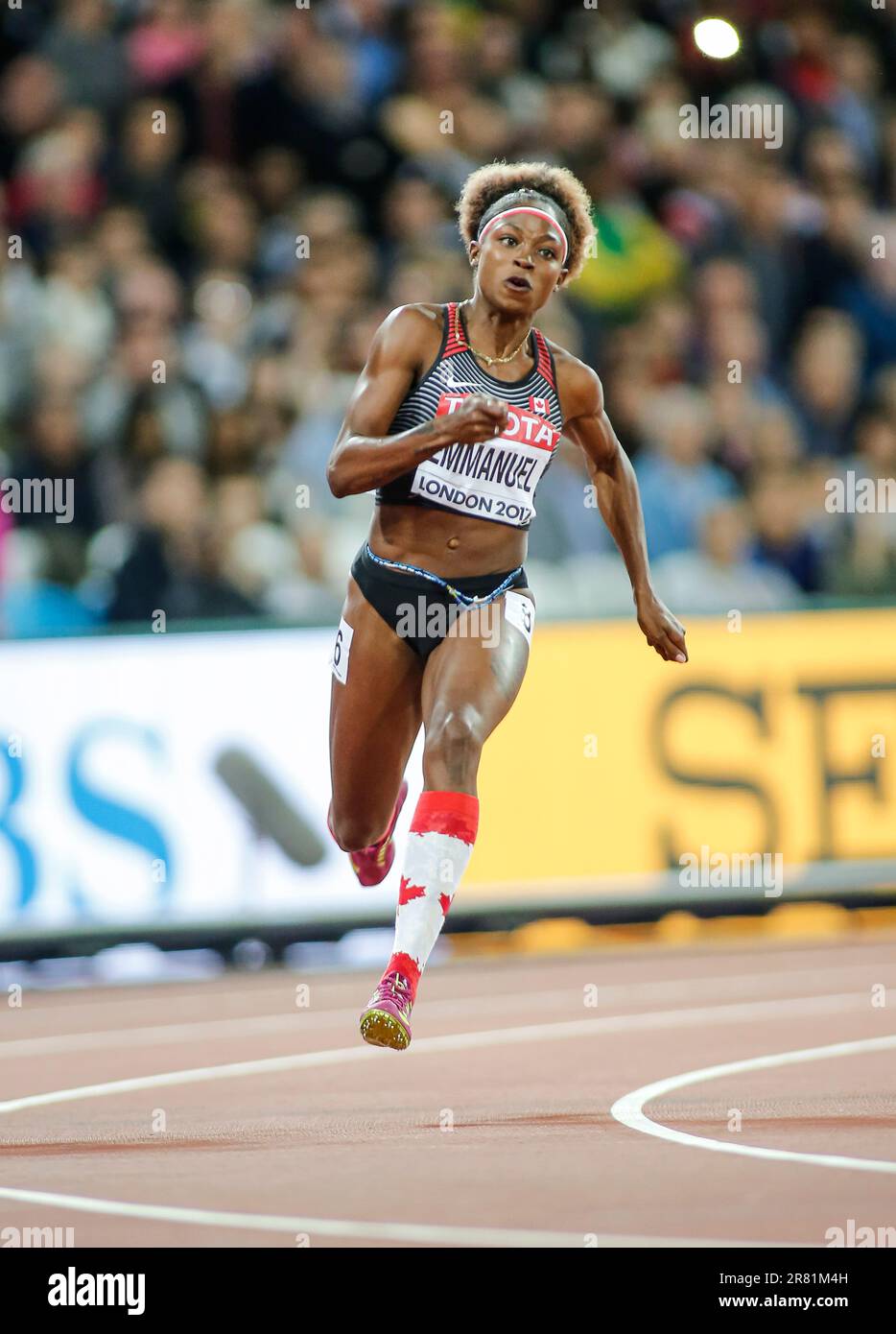 Crystal Emmanuel participating in the 200 meter at the World Athletics ...