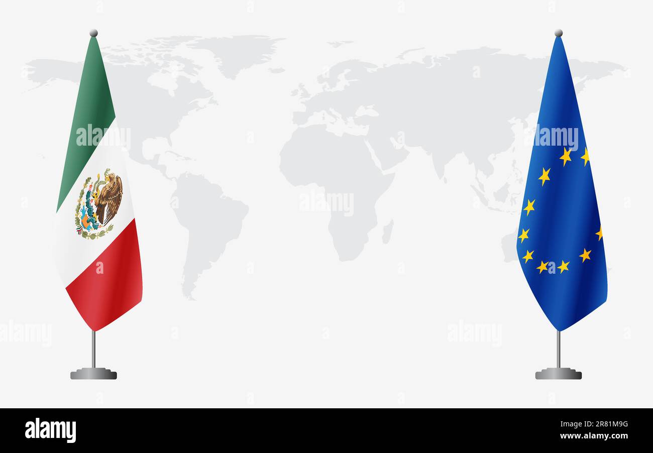 Mexico and European Union flags for official meeting against background ...