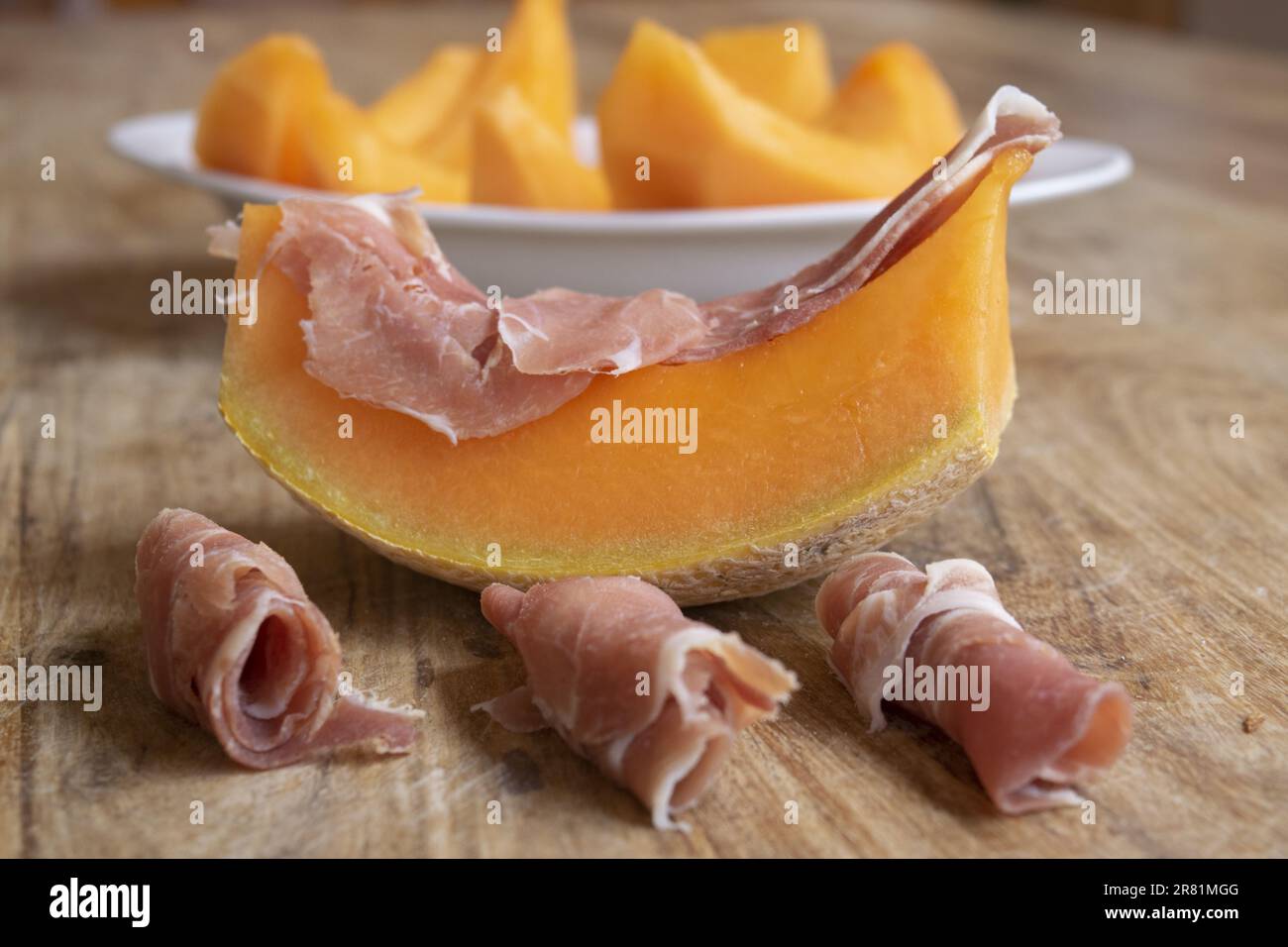 traditional fresh summer dish: cured ham and melon Stock Photo - Alamy